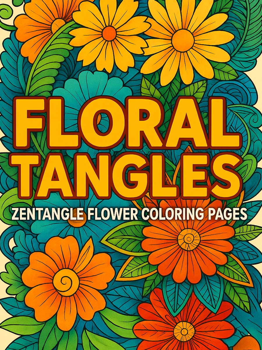 Floral Tangles – 50 Zentangle Flower Pages | Colouring 4 Kids